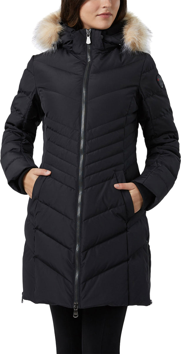 Pajar Queens Faux Fur Trim Chevron Quilt Mid Length Coat - Women's ...